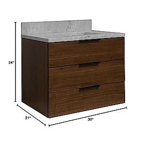 Kitchen Bath Collection Oslo 30-inch Floating Bathroom Vanity (Carrara/Walnut): Includes Walnut Cabinet with Authentic Italian Carrara Marble Countertop and White Ceramic Sink