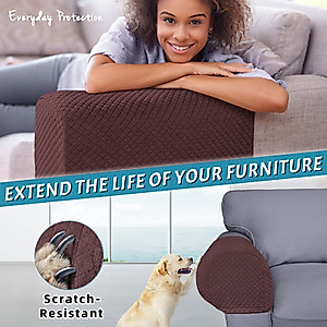 Roytub Stretch Couch Arm Covers, Breathable Armrest Covers for Sofas and Chairs Arm Covers Keep Your Home Clean Scratch-Resistant Sofa Arm Covers Protect and Decorate Sofa(Medium, Chocolate, 2PCS)