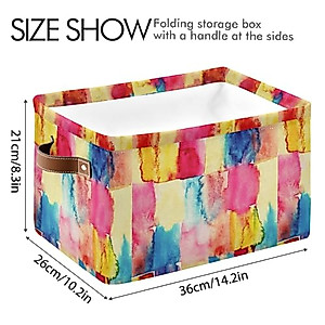 Watercolor Abstract Painting Storage Basket Bins Collapsible Toy Storage Bins with Handles Laundry Baskets for Playroom Living Bed Room Office Clothes Nursery,2 pcs
