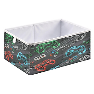 QUGRL Grunge Gamepad Storage Bins Organizer Video Joystick Foldable Clothes Storage Basket Box for Shelves Closet Cabinet Office Dorm Bedroom 15.75 x 10.63 x 6.96 in