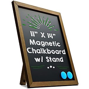Besso Small Chalkboard Signs with Stand, 11x14 Deep Black, Slate Magnetic Chalk-Board, Non-Porous Surface with Rustic Pine Wood Frame - Tabletop Sign (Brown)
