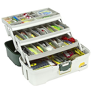 Plano 3-Tray Tackle Box with Dual Top Access, Dark Green Metallic/Off White, Premium Tackle Storage