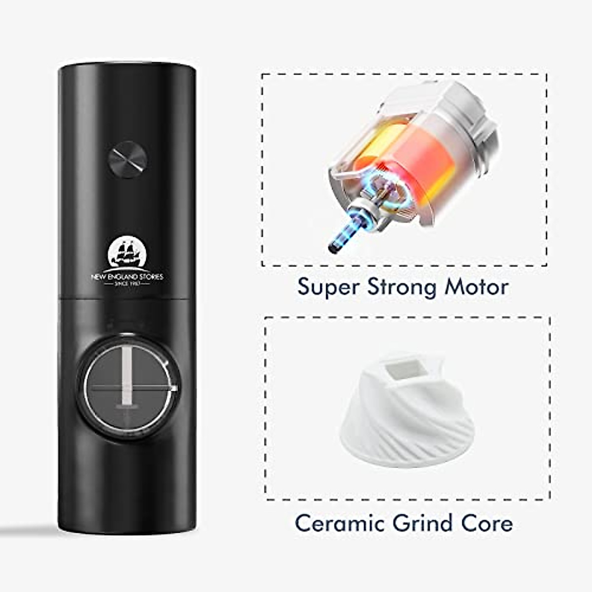 Electric Salt and Pepper Grinder Set Battery Powered with Light, Automatic One Hand Operation Pepper Mill with 5 Levels Adjustable Coarseness