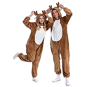 HSCTEK Reindeer Onesie Adult, Christmas Onesie Pajamas Women Men, Family Deer Costume Teen XX-Large