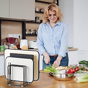 DOYOQI Cutting Board Organizer, Kitchen Cabinet Organizer Storage Rack, 5 Slots Holder Stand for Cutting Board,Baking Cookie Pan, Cookie Sheets Organizer for Kitchen Countertop,Metal Black (1 Pack)