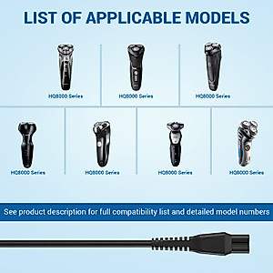 Charger Cord Fit for Philips Norelco HQ8505 7000 5000 3000 9000 Series Electric Shaver Razor,Aquatec, Arcitec, Multigroom Beard Trimmer 15V AC Adapter Power-Supply Cord (Charger+Brush)