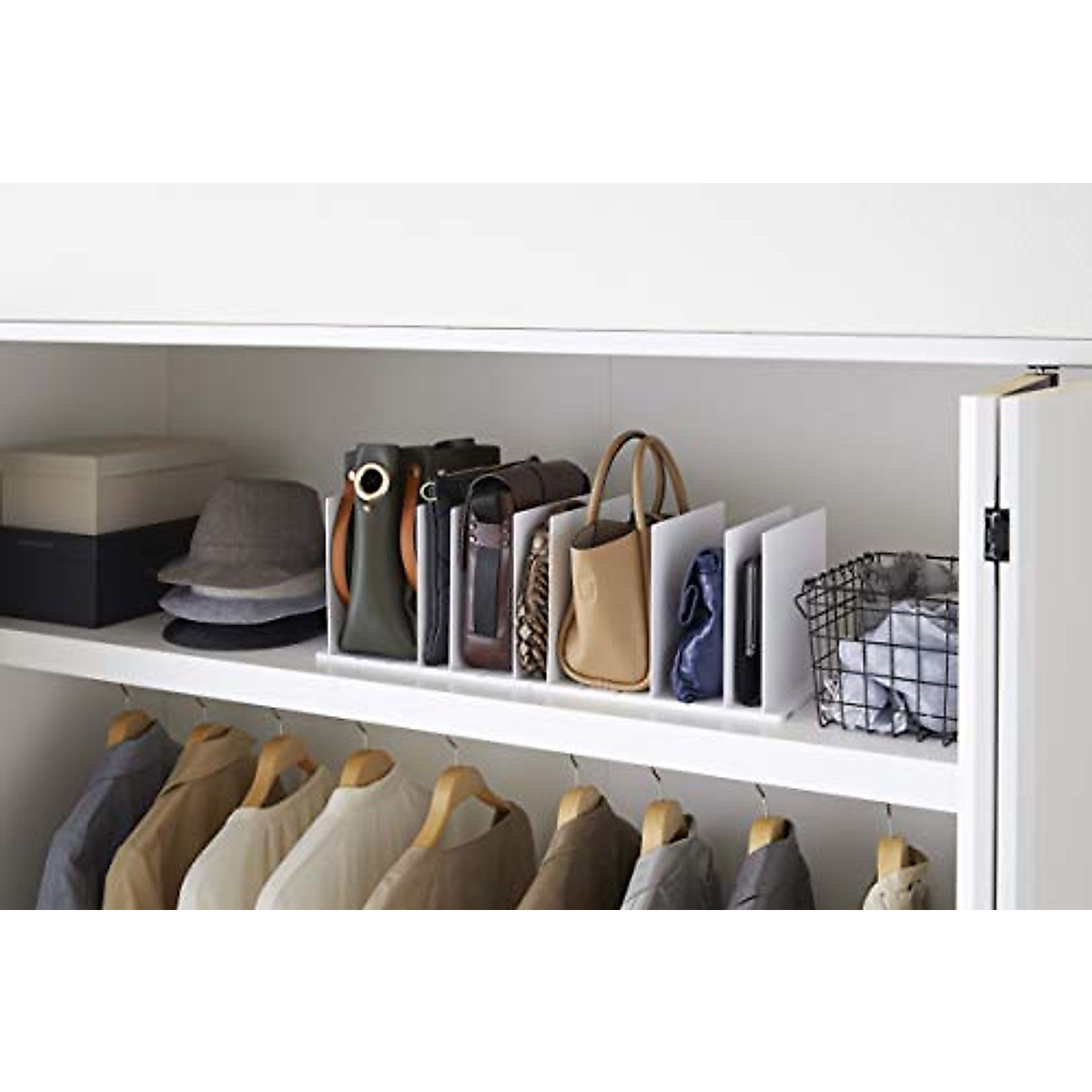 YAMAZAKI home 4956 Purse Organizer/Bag Divider for Closet Shelf, One Size, White