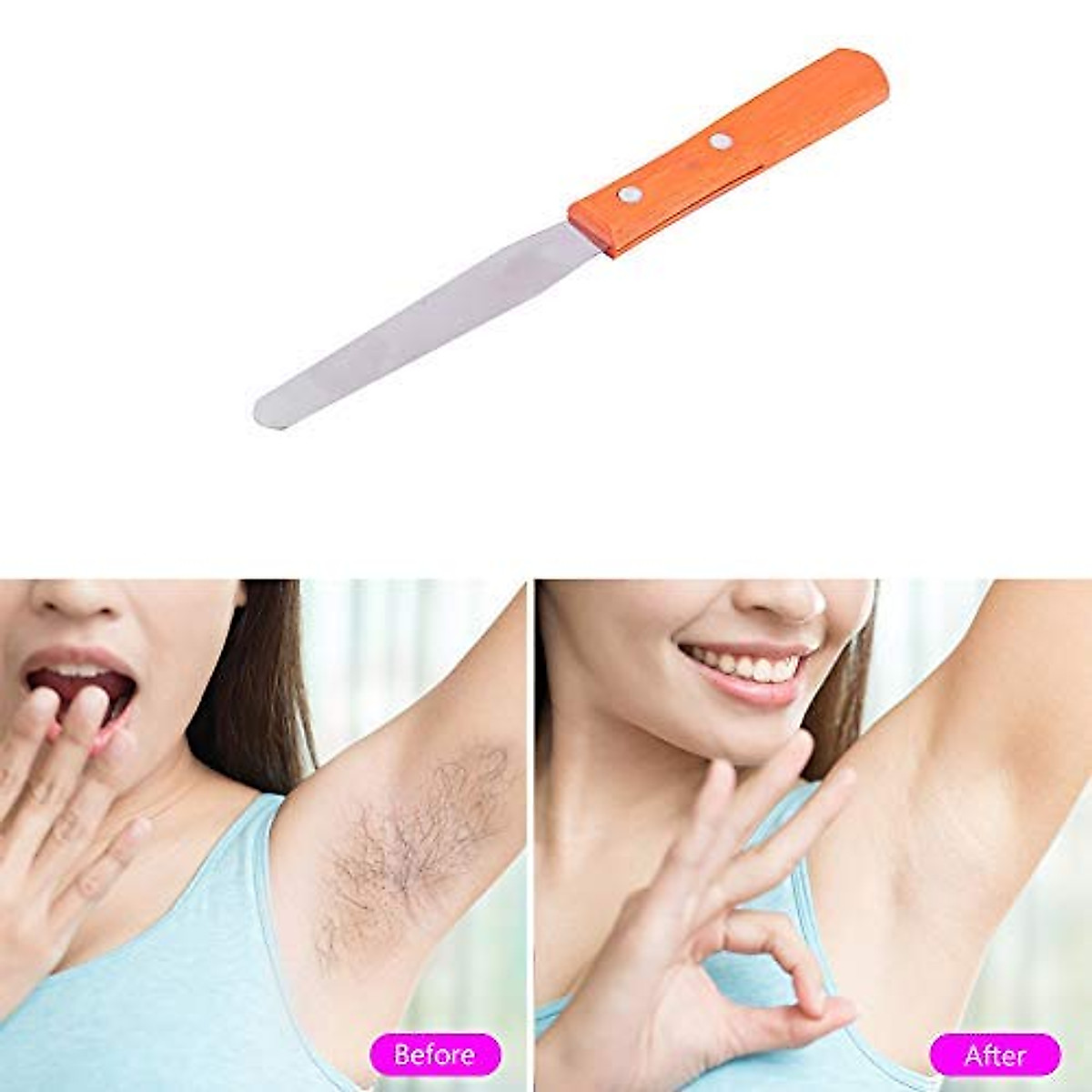 LAVEN Metal Straight Stainless Waxing Spatula Wax Applicator Spatula Wooden Handle Craft Stick for Body Hair Removal