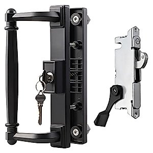 House Guard 20001 Series Patio Door Lock and Handle Set with Key Choices That Add a Unique Signature to Your Patio Doors Glass Sliding Door Handle(Black)