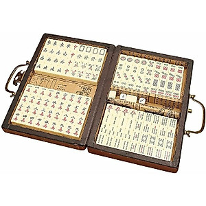 Florauspicious Chinese Mahjong Set, Traditional Majong Sets Chinese with 146PCS 0.87" x 0.59" x 0.47" Mini Mahjong Tiles, 2PCS Dot Dice & 6.7” Wooden Carry Case for Travel, Family Gathering, Party