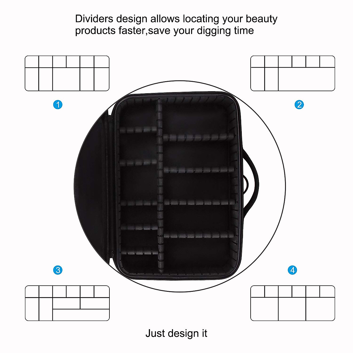 Relavel Makeup Bag Travel Makeup Train Case 13.8 inches Large Cosmetic Case Professional Portable Makeup Brush Holder Organizer and Storage with Adjustable Dividers and Shoulder Strap Black