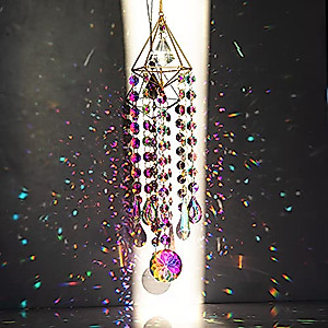 H&D HYALINE & DORA Crystal Suncatcher Wind Chimes,Window Hanging Ornament,Chandelier Aurora Rainbow Crystal Prisms Ornament Garden Outdoor Decoration Pendant