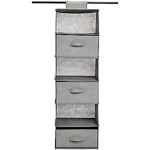 Amazon Basics 6-Tier Hanging Shelf Closet Storage Organizer with Removable Drawers, Grey, 6.9"D x 13.6"W x 12.2"H