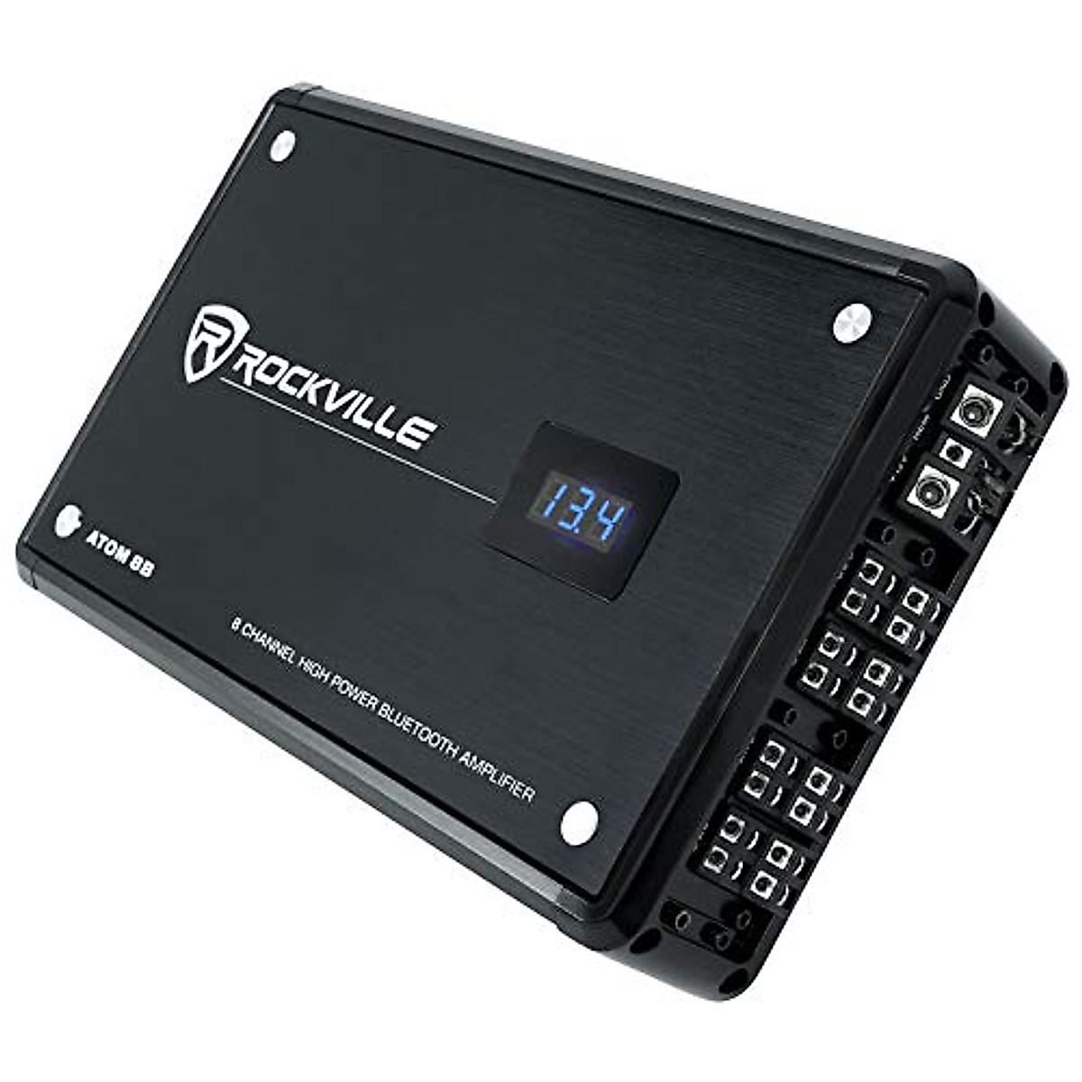 Rockville ATOM 8B 8 Channel 3500 Watt Marine/Boat Amplifier Bundle with Rockville RWK42 4 Gauge 4 Chan Car Amp Wiring Installation Wire Kit & Rockville RTR172 17 Foot RCA Cable Split Pin (3 Items)