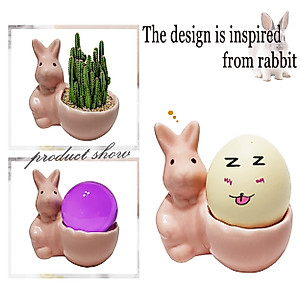 MaoYaMao Ceramic Rabbit Egg Cup Easter Bunny Egg Stand Holder for Hard Boiled Eggs (Pink)