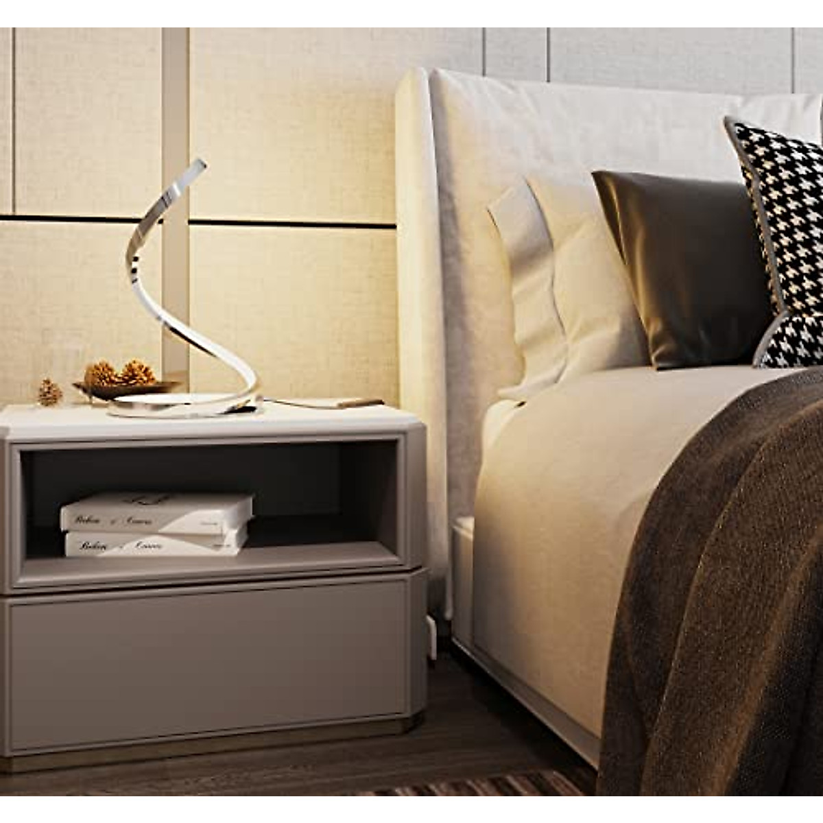 KARMIQI Dimmable LED Table Lamp for Bedroom, 9W Touch Control Table Lamp, Modern Spiral Bedside Nightstand Lamp for Living Room