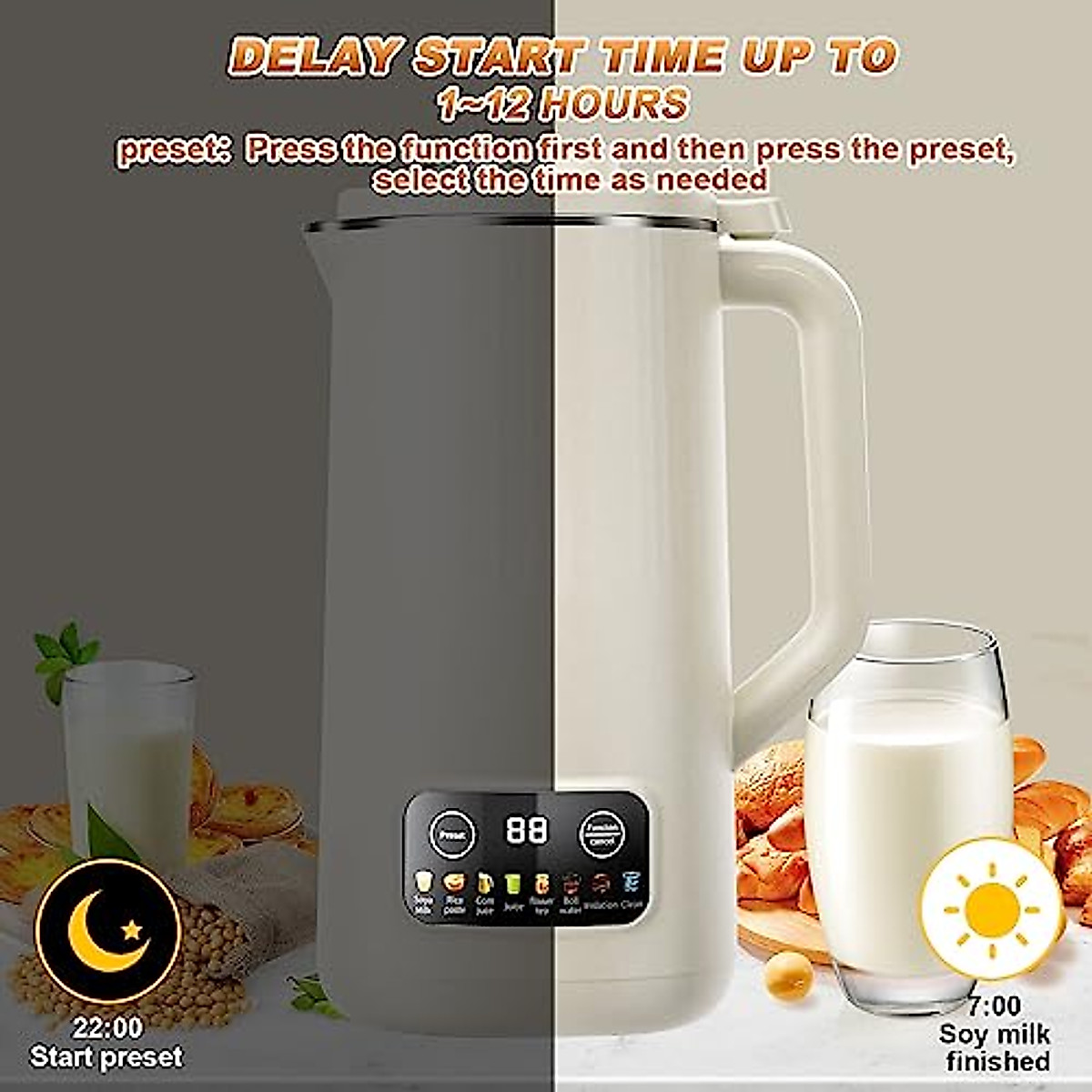 Nut Milk Maker Machine,20 Oz Automatic Cleaning Soy Milk maker with 8 Modes and 10 Leaf Blades,Homemade Almond, Oat, Soy, Etc Grain, Almond Milk Maker Machine with Delay Start Free Filtering and Keep Warm (White)