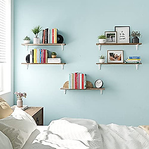 Wallniture Arras Floating Shelves for Wall Decor 24" Bookshelf Living Room Decor Wall Shelf for Bathroom & Kitchen, Office & Bedroom Decor Burnt, White Bracket Set of 5