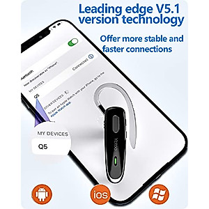 Ybtoo Bluetooth Headset, V5.1 Ultralight Wireless Handsfree Earpiece Cell Phone with Noise Cancellation Microphone for iPhone Android Samsung Laptop Trucker Driver