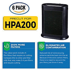 ﻿﻿VEVA Air Purifier Filter Replacements - 6 Pack Precut & Compatible with Honey-well HPA200 Purifiers - Premium Activated Carbon Pre-Filters