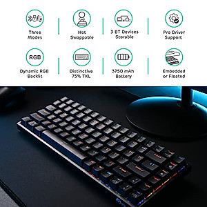 RK ROYAL KLUDGE RK84 Wireless RGB 75% Triple Mode BT5.0/2.4G/USB-C Hot Swappable Mechanical Keyboard, 84 Keys Bluetooth Gaming Keyboard w/High-Capacity Battery, Quiet Red Switch