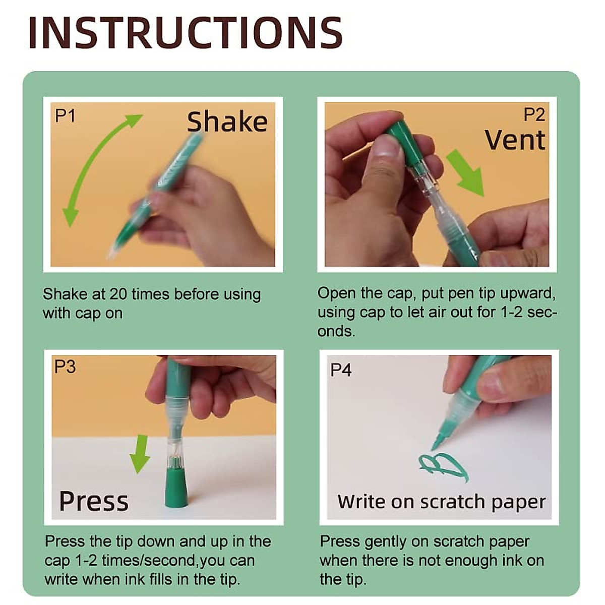 ZEYAR Acrylic Paint Pens, Brush Tip, Water based, Metallic Colors, Writes on Paper, Rock, Rubber, Ceramics, Wood, Glass and more (12 Metallic Colors)