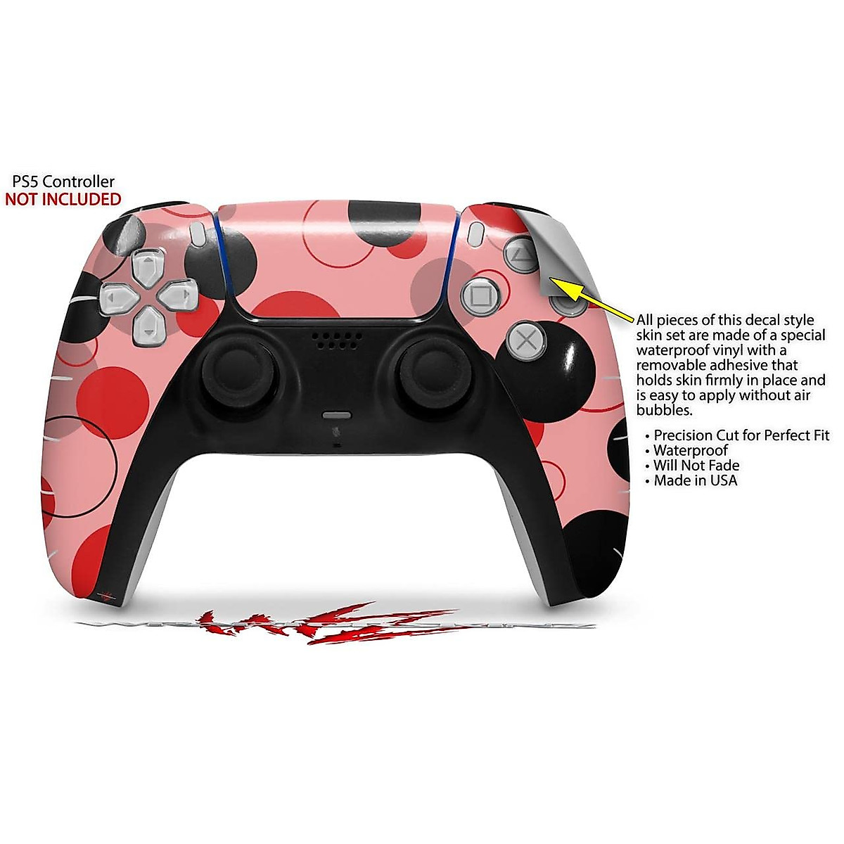 WraptorSkinz Skin Wrap compatible with Sony PS5 DualSense Controller Lots of Dots Red on Pink (CONTROLLER NOT INCLUDED)