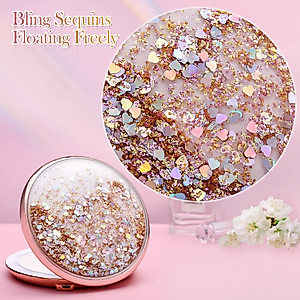 B Beauty Planet Compact 20X Magnifying Mirror with Light,5-Inch,LED Travel Compact Mirror, Liquid Bling Glitter Quicksand Portable Folding Mirror with Lights(Golden Rose)