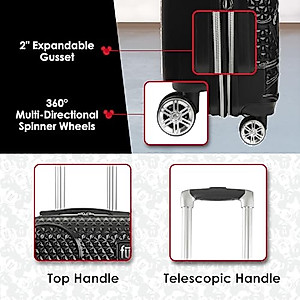 FUL Disney Mickey Mouse 21 Inch Carry On Luggage, Hardshell Rolling Suitcase with Spinner Wheels, Black