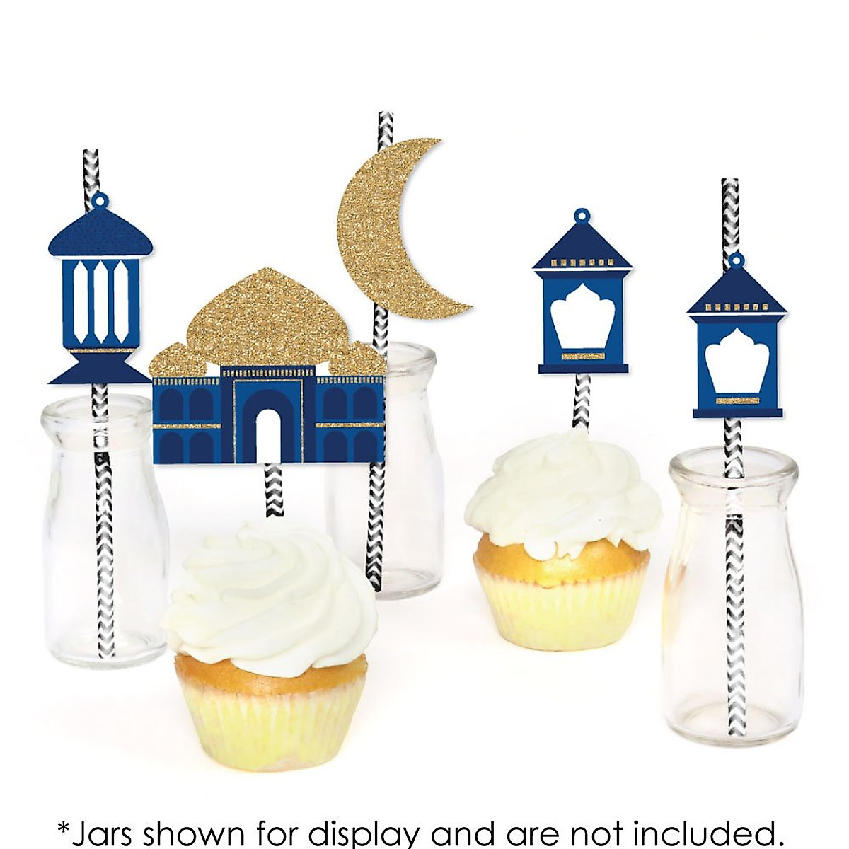 Ramadan - Paper Straw Decor - Eid Mubarak Striped Decorative Straws - Set of 24