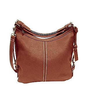 Roma Leathers Gun Concealment Purse - Vegan Leather, Convertible Multi-Purpose Strap Lockable YKK Zipper (Brown)