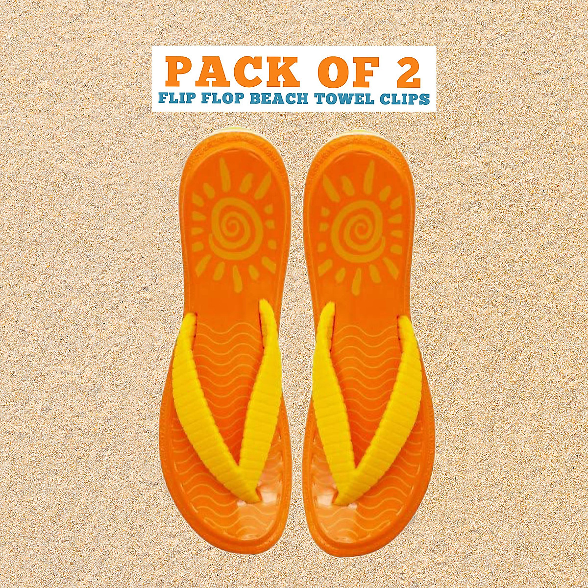 PERFORMORE Flip Flop Beach Towel Clips (Orange), 2-Pack, Portable Towel Holder Clips, Secure Clips for Beach Chairs Deck Patio Pool Boat Cruise Lounge Chair Accessories