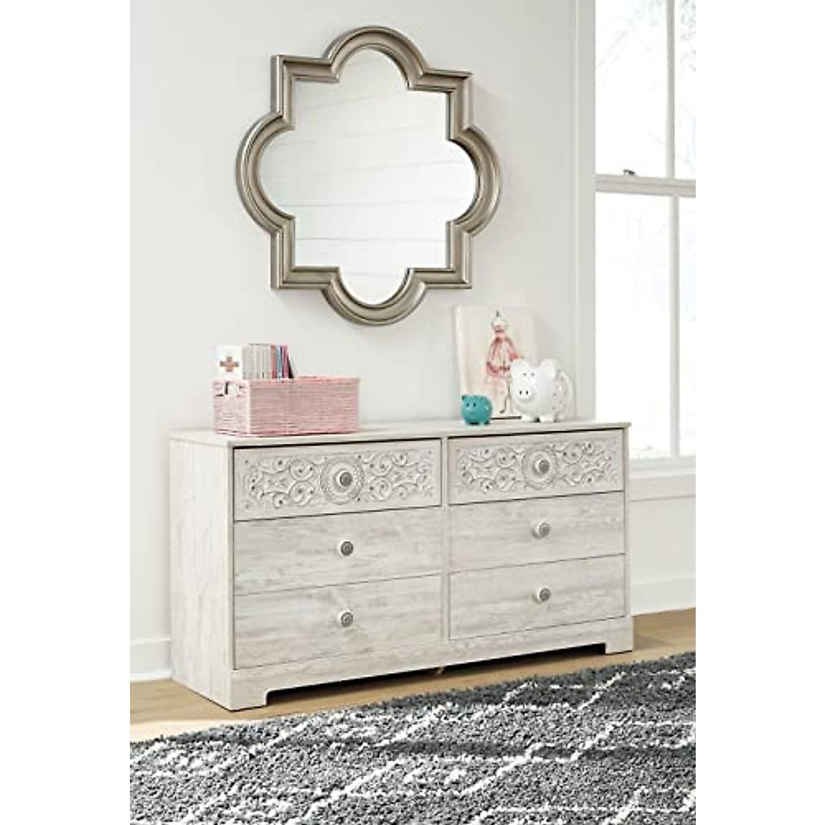 Signature Design by Ashley Paxberry Bohemian 6 Drawer Dresser with Carved Medallion Pattern, White