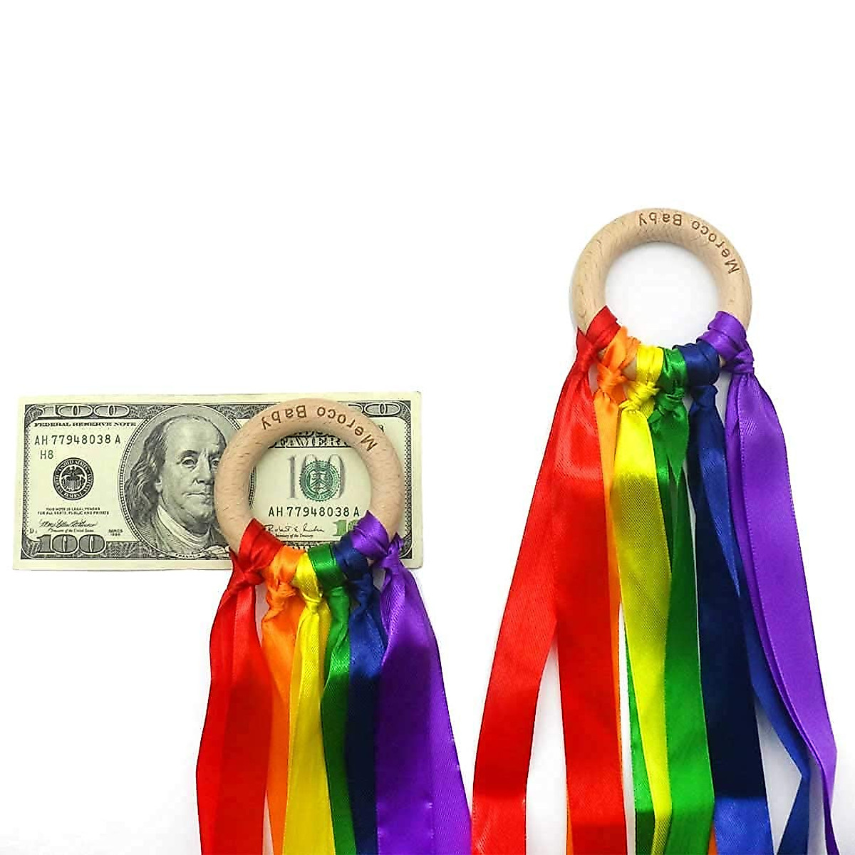 MEROCO Rainbow Dancing Ribbon Streamers with Wood Ring Educational Toy for Playroom Dancing Party Toddler Birthday