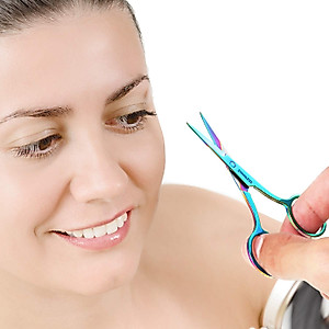 3 Pack Nose Hair Scissors Facial Hair Scissors Small Scissors Stainless Steel Straight Tip Scissor for Eyebrows, Nose, Moustache, Beard (Rainbow Color)