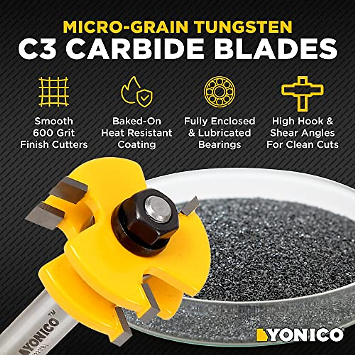 YONICO Tongue and Groove Router Bits Set for 3/4-Inch Stock 1/2-Inch Cutting Depth 1/4-Inch Tongue 2 Bit 1/2-Inch Shank 15221