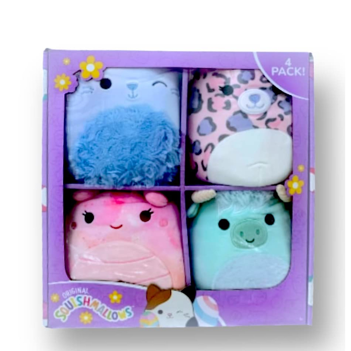 Squishmallows Official Kellytoy 7 inch 4 Pack Box Easter Plush - Join Bastian Bunny, Dallas Leopard, Eileen Butterfly, and Iver Bull Cow and Their Holiday Easter Squad