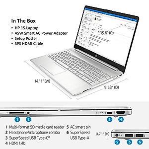HP 15 Business & Student Laptop, 15.6" HD Micro-Edge Display, 11th Gen Intel Core i3-1115G4, 8GB RAM, 512GB SSD, Webcam, USB-C, WiFi, Long Battery Life, SPS HDMI Cable, Win 11 Home