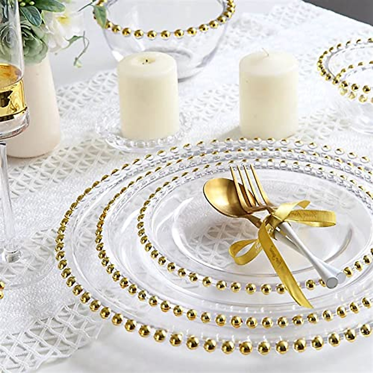 KOWMcp Dinner Plates Western Food Plate Gold Bead Plate Glass Disc (Color : 2)