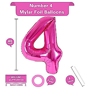 40 Inch Giant Light Pink Number 4 Balloon, Helium Mylar Foil Number Balloons for Birthday Party, 4th Birthday Decorations for Kids, Anniversary Party Decorations Supplies (Light Pink Number 4)
