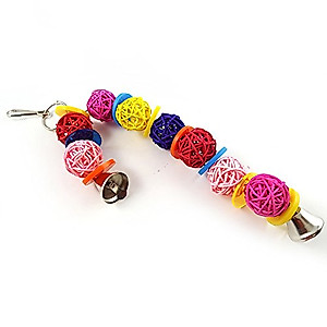 SONGBIRDTH Parrot Chew Toys - Multicolor Rattan Balls Bell Parrot Bite Play Toy Pet Bird Cage Hanging Decor for Medium and Small Parrot Random Color