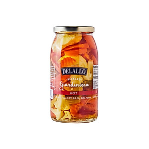 DeLallo Hot Giardiniera, 25.5 Ounce Jar 6 Pack, Spicy Hot Mixed Vegetable Condiment for Sandwiches and Burgers, 100% Cured, Gluten Free, Non-GMO, Grown in Greece