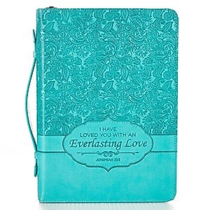 Christian Art Gifts Women's Fashion Bible Cover Everlasting Love Jeremiah 31:3, Turquoise Paisley Faux Leather, Medium