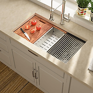 Lordear Double Bowl Kitchen Sinks 33 Inch Ledge Workstation Sink Double Bowl 60/40 Low Divide 16-Gauge Stainless Steel Undermount Kitchen Sink 33x19 Inch Deep Kitchen Sinks