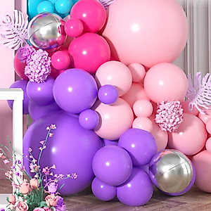 Pink Purple Blue Balloon Arch Kit, 110Pcs Pink Purple Balloon Garland Kit with Teal Blue, Pink and Purple Balloons, Pink Purple Blue Balloon Arch for Baby Shower Birthday Wedding Party Supplies
