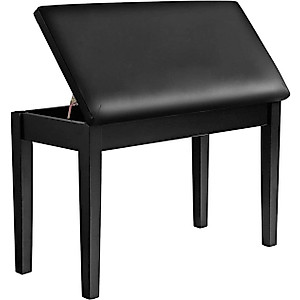 GOFLAME Duet Piano Bench, Black, PU Leather, Solid Wood Construction, Hidden Music Storage, 360 lbs Load Capacity, 29.5" x 14" x 19.5"