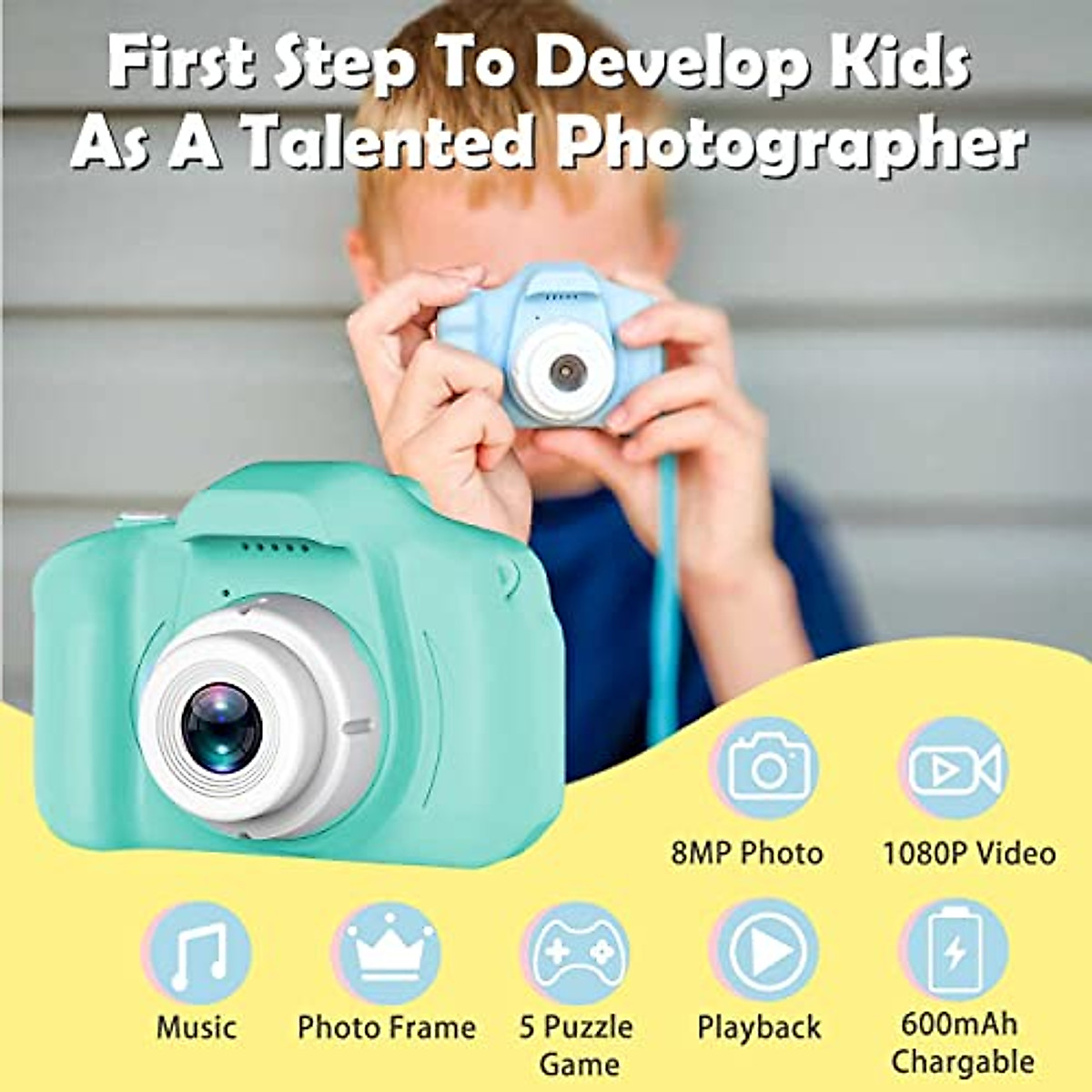 Kids Camera, Digital Camera for Kids Age 3-8, Toddler Toys Christmas Birthday Gifts for Boys and Girls, 2.0 inch IPS Screen Portable Children Toy Camera with 32G SD Card, Perfect Small Size (Green)