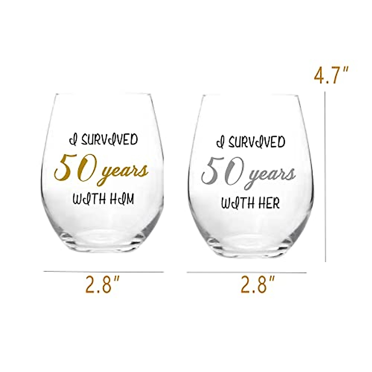 Auch 50th Anniversary Present for Parents, 50th Wedding Anniversary Glass for Spouse Couple, I Survived 50 Years With Him Her