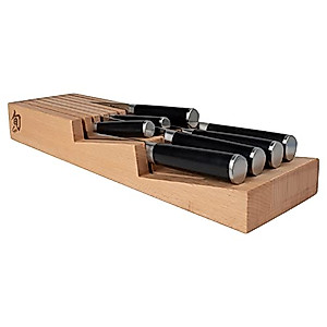 Shun Drawer 7 Slot Kitchen Knife Tray, 18 x 7 x 2.25 inches, Beechwood Block Holder & Organizer, Wood