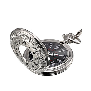 Hicarer Vintage Pocket Watch Steel Men Watch with Chain (Silver)